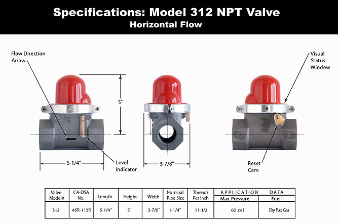 Model 312 Series 1-1/4" Horizontal Valve Specification Sheet