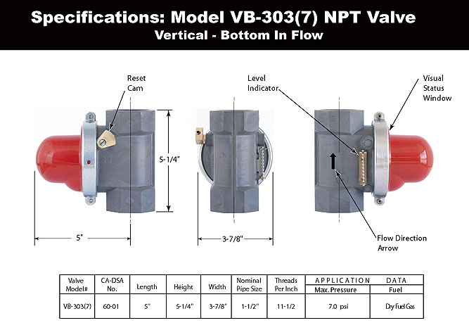 Model VB-303 Series 1-1/2" Vertical Upward Flow Valve Specification Sheet